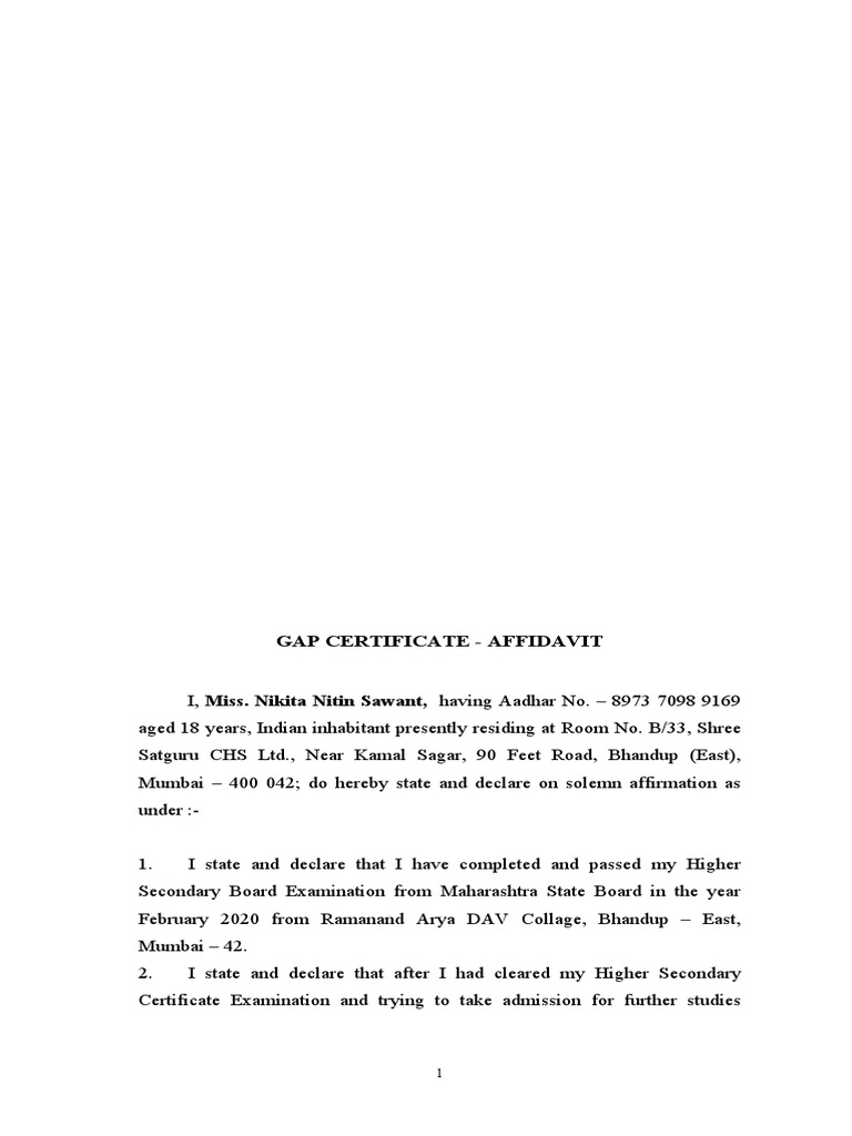 Gap Period AFFIDAVIT Nikita Sawant | PDF | Wellness | Medical