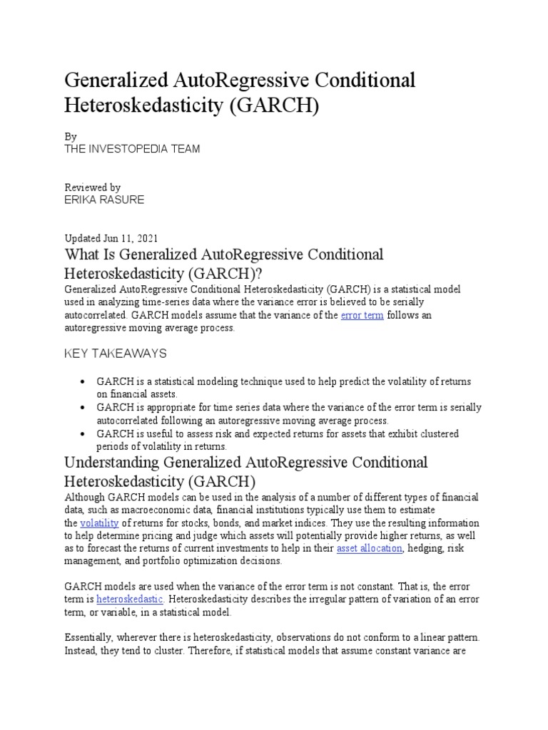 Generalized AutoRegressive Conditional Heteroskedasticity | PDF ...