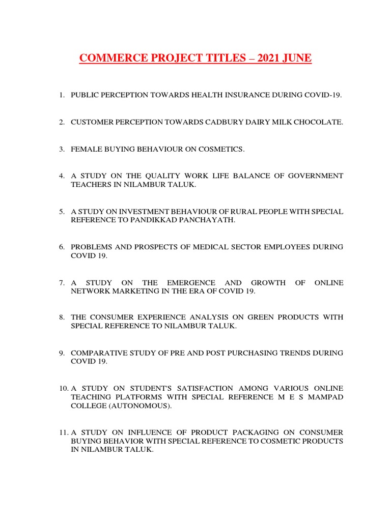 Commerce Project Titles | PDF | Consumer Behaviour | Behavior