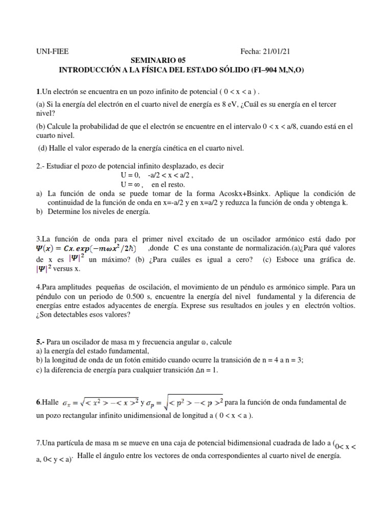 Seminario 5 Int. Fis. Est. Solido FI904 2020-2 | PDF | Métodos y materiales de enseñanza ...