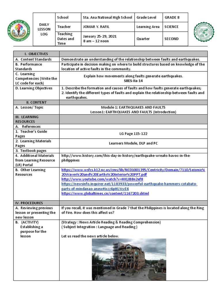Grade 8 Science Q2 Module 1: Earthquakes | PDF | Fault (Geology) | Geology