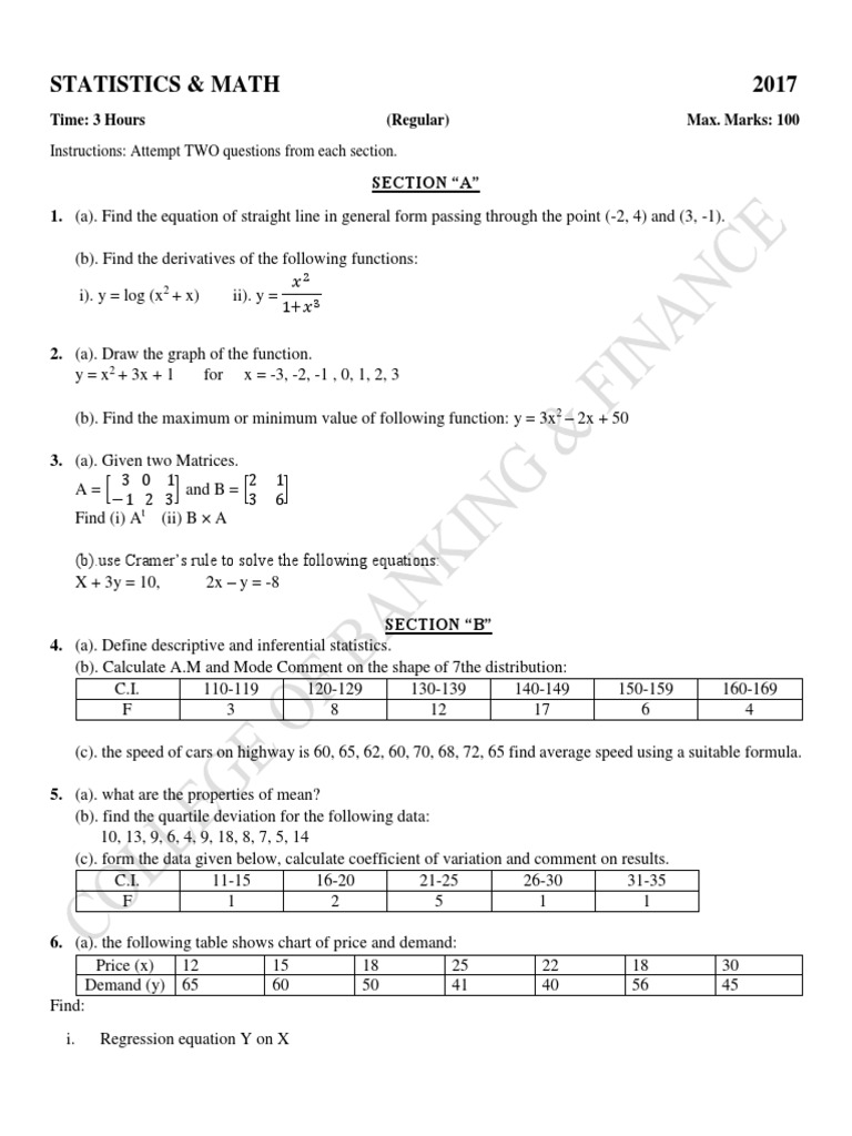 Statistics and Math Exam Questions 2017 | PDF | Mean | Correlation And ...