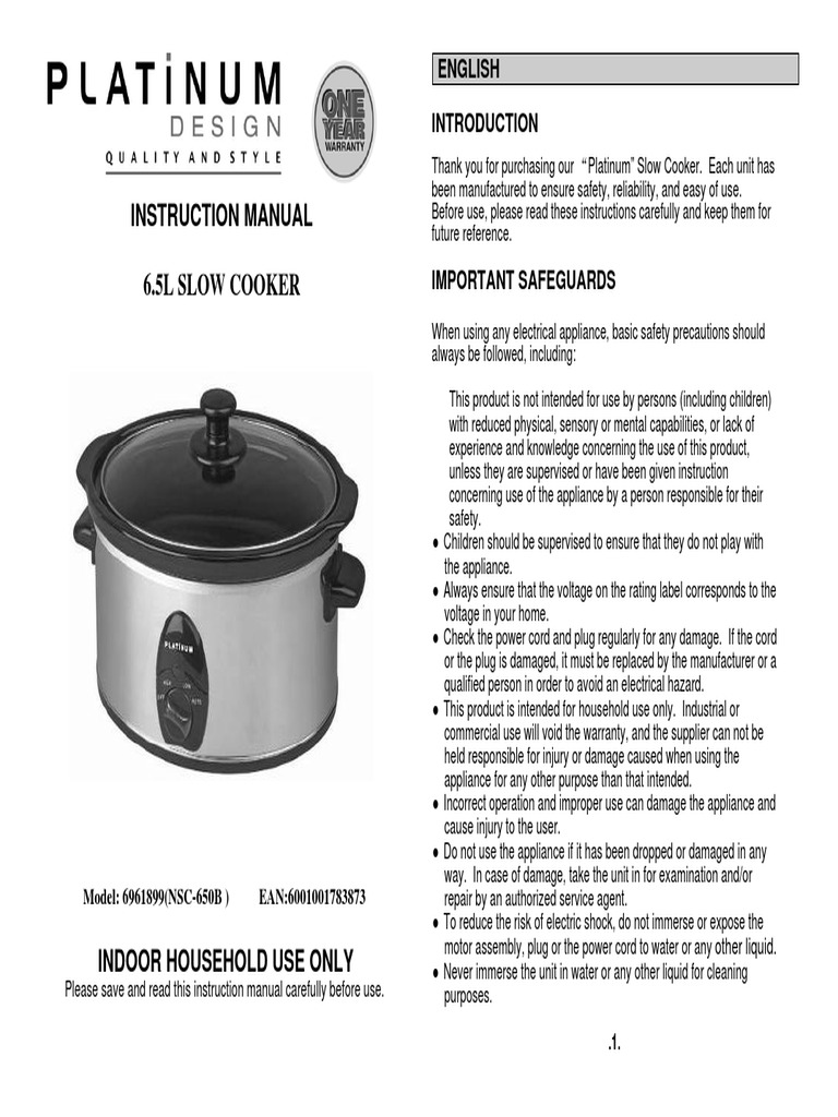 Platinum Slow Cooker User Manual | PDF | Slow Cooker | Cooking