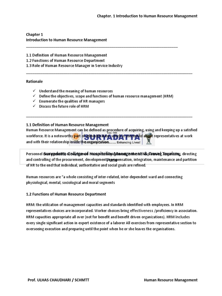 Chapter 1 Introduction To Human Resource Management | PDF | Human ...