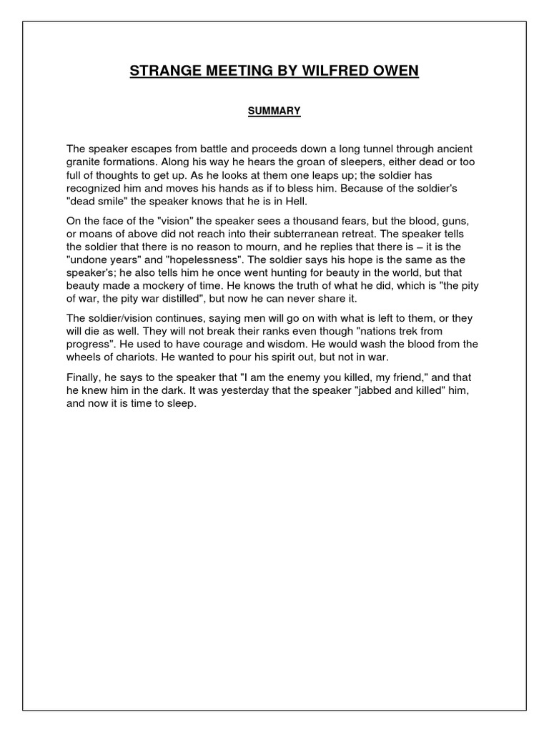 Strange Meeting by Wilfred Owen | PDF | History | Poetry