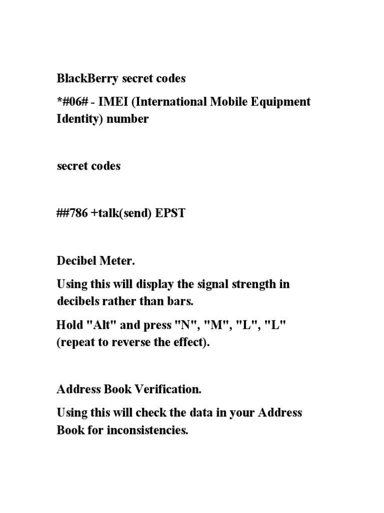 BlackBerry Secret Codes | PDF | Blackberry | Computer Architecture