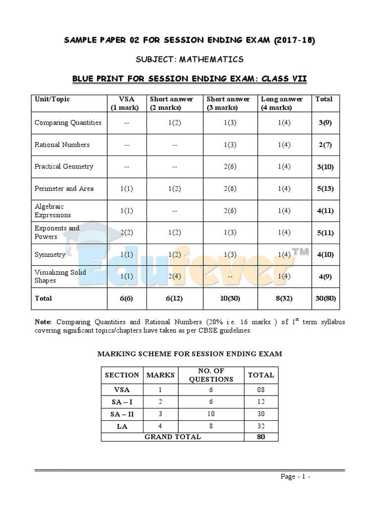 Maths Sample Paper 6 | Download grátis PDF | Area | Length
