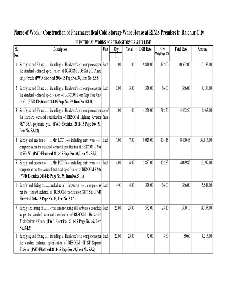 Electrical Works - Transformer and HT Line | PDF | Electrical Wiring ...