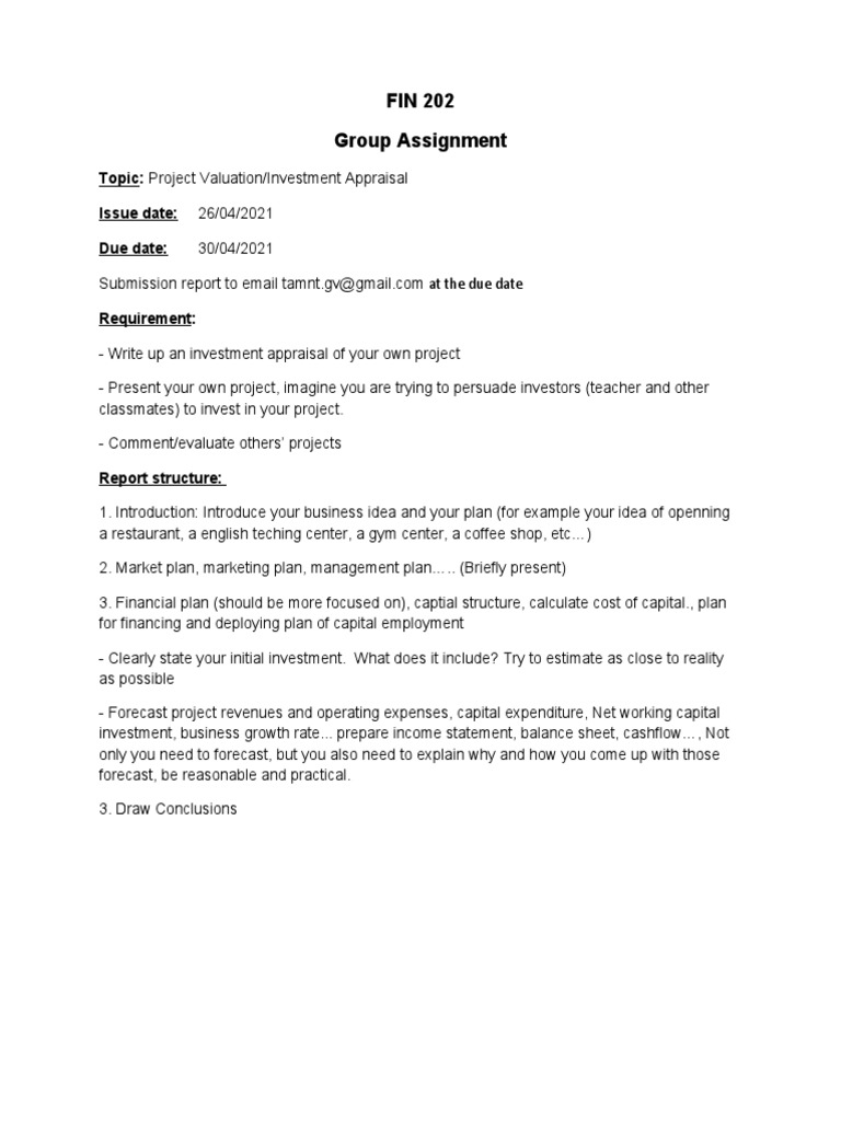 Investment Appraisal Project Guide | PDF