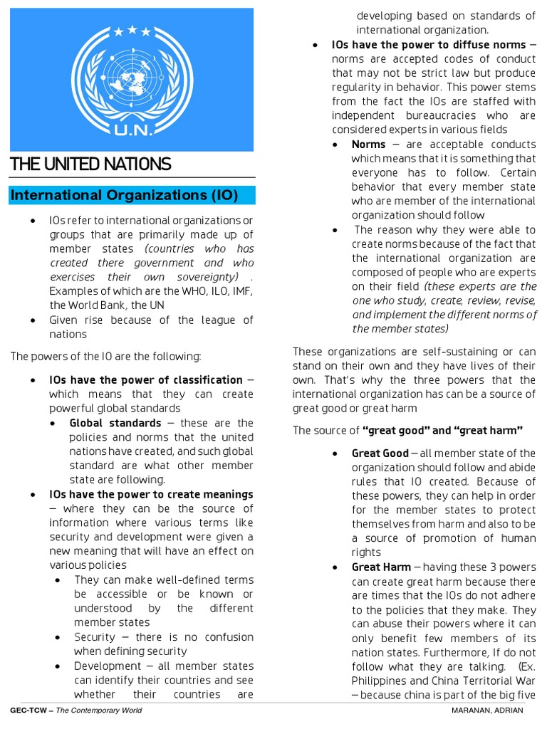 Lesson 4 - Reviewer | PDF | United Nations | International Relations