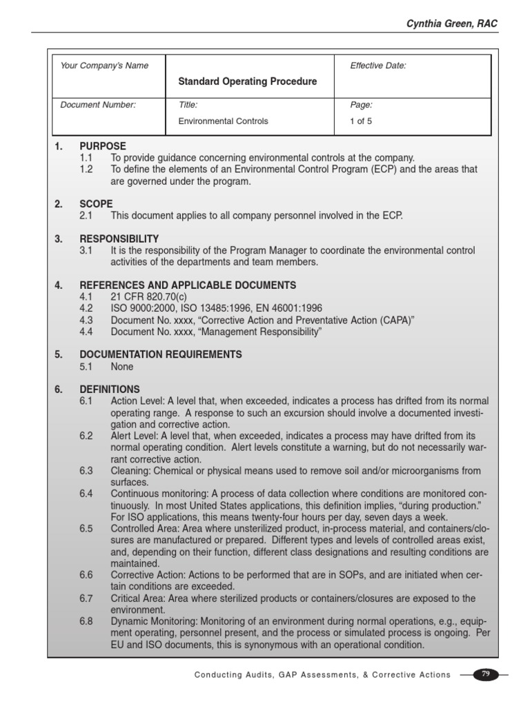 Environmental Controls SOP | PDF | Audit | Regulatory Compliance