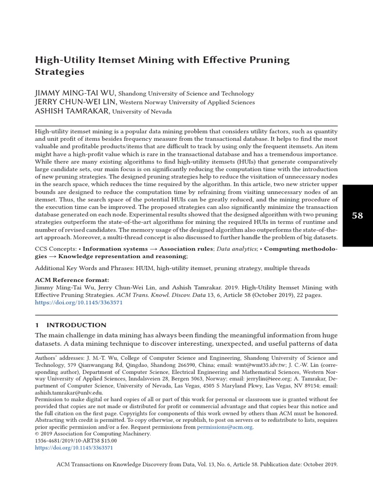 High Utility Itemset Mining With Effective Pruning Strategies Pdf