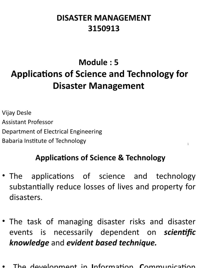 Disaster Management 3150913: Applications of Science and Technology For ...
