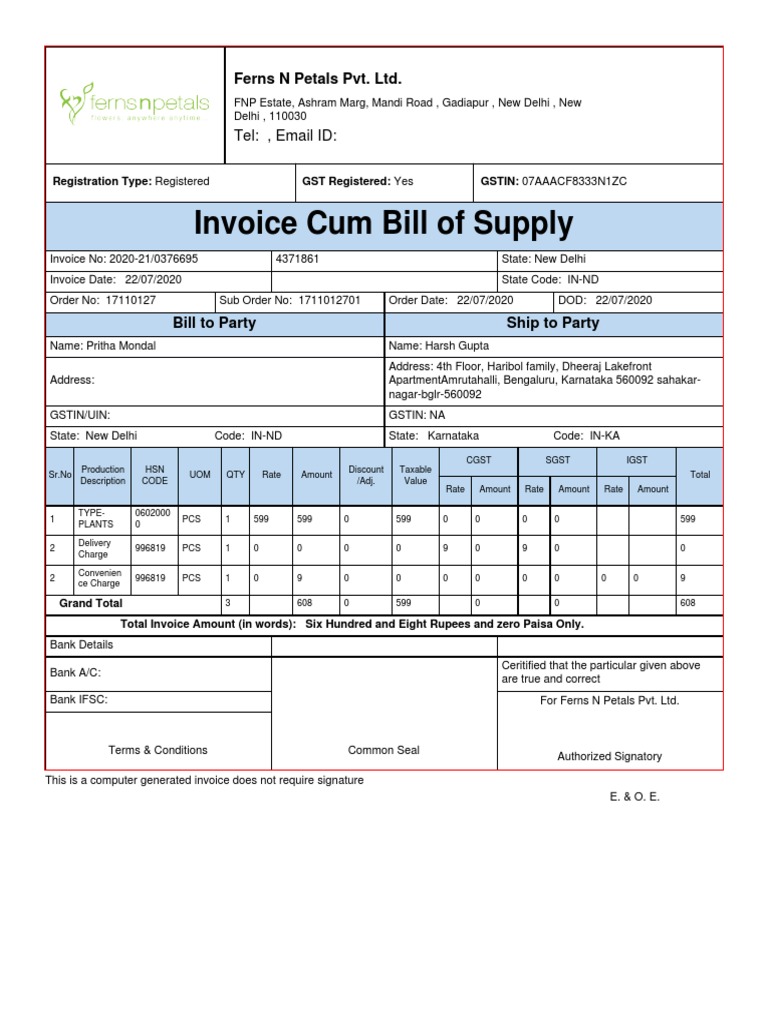 Harsh's B'day Gift Invoice | PDF | Taxation | Payments