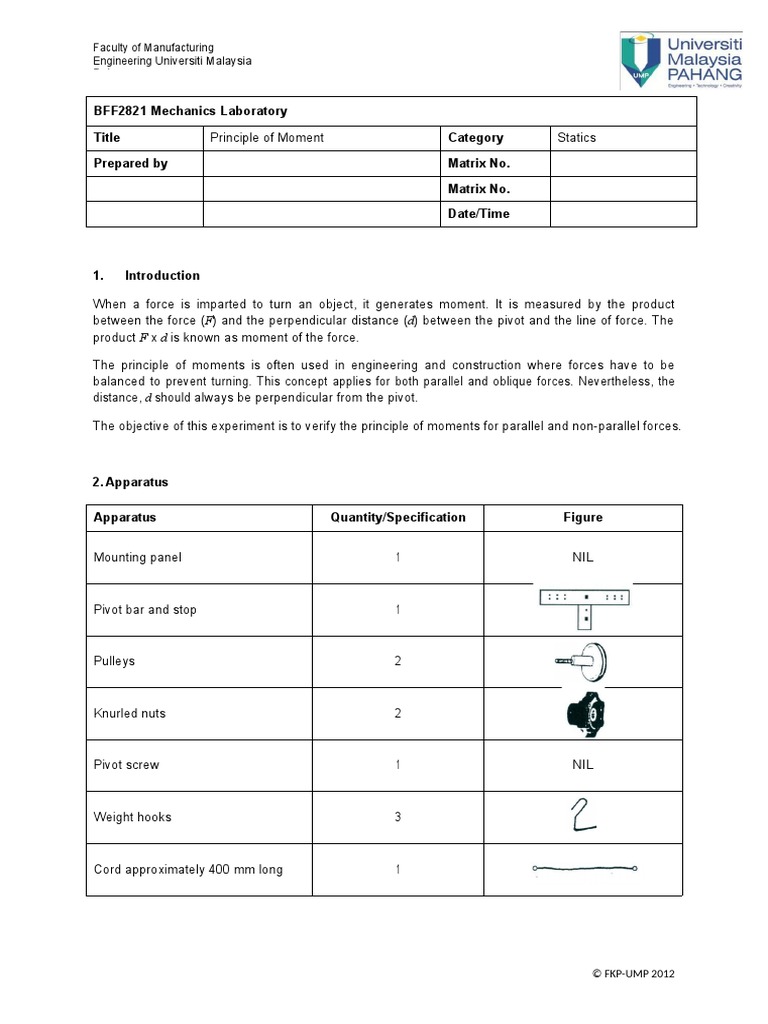L2 Static - Principle of Moment | PDF | Experiment | Force