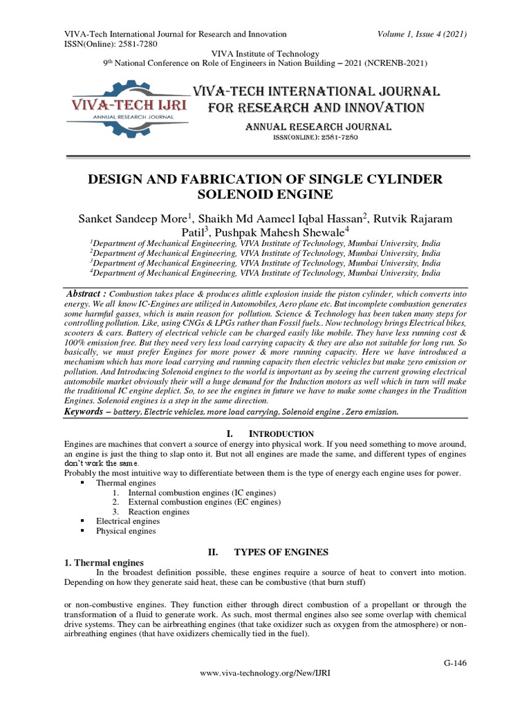 Design and Fabrication of Single Cylinder Solenoid Engine | PDF ...