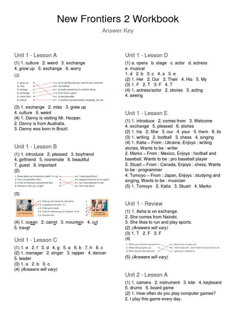 New Frontiers 2 Workbook: Unit 1 - Lesson A Unit 1 - Lesson D | PDF ...