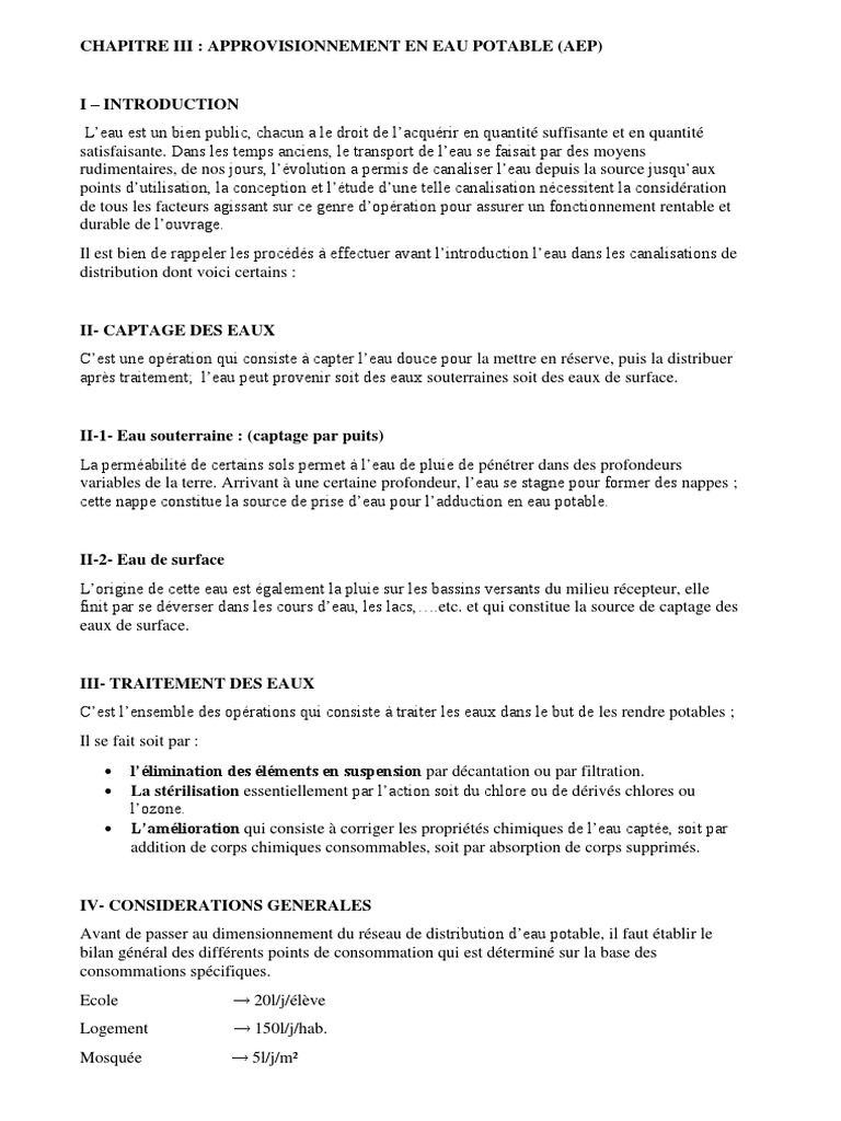 Chapitre III VRD Aep | PDF | Pression | Boire de l'eau
