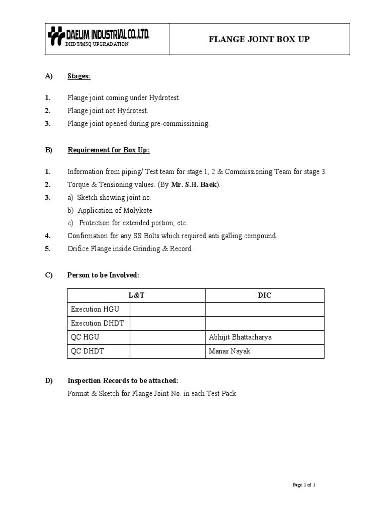 A) Stages: 1. 2. 3.: Flange Joint Box Up | PDF