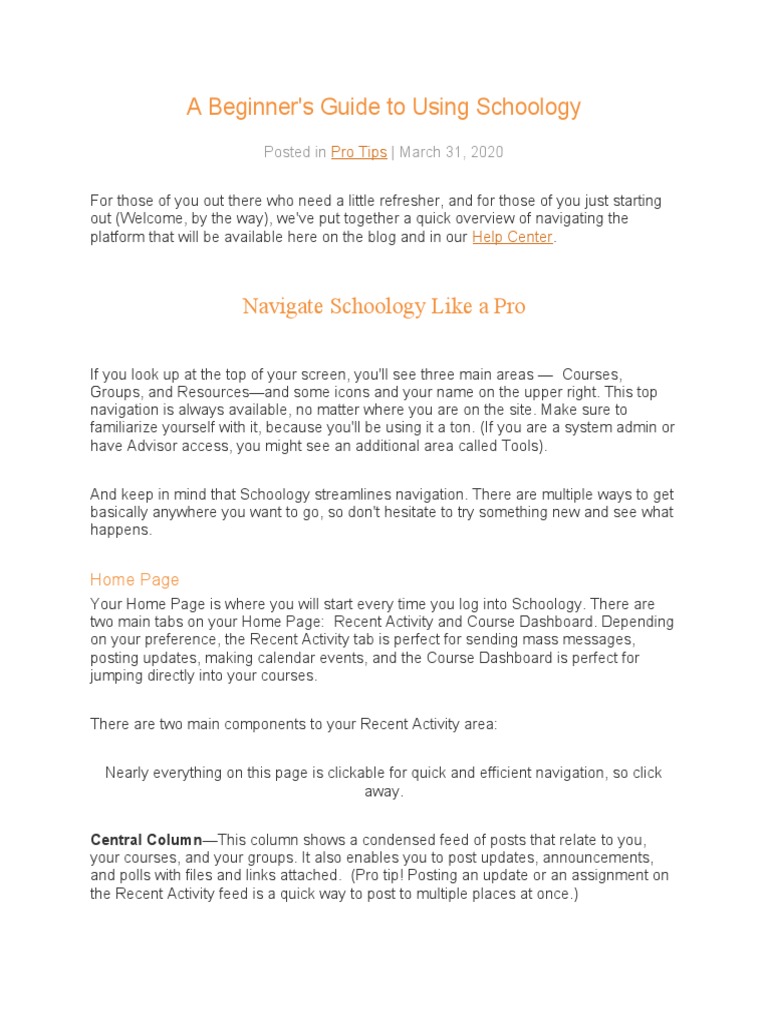 A Beginner's Guide To Using Schoology: Posted in - March 31, 2020 | PDF ...