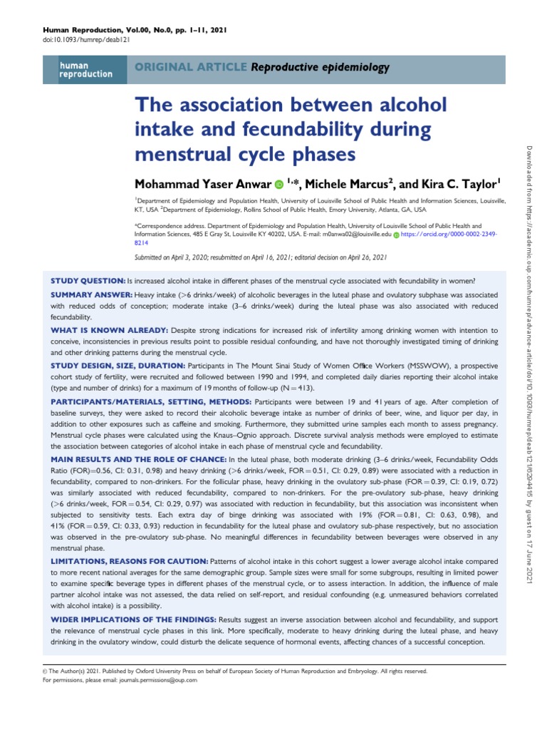 Alcohol Intake During Menstrual Cycles May Reduce Chance of Conception ...