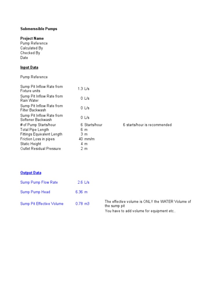 Sump Pit Size Calculation Overview | PDF
