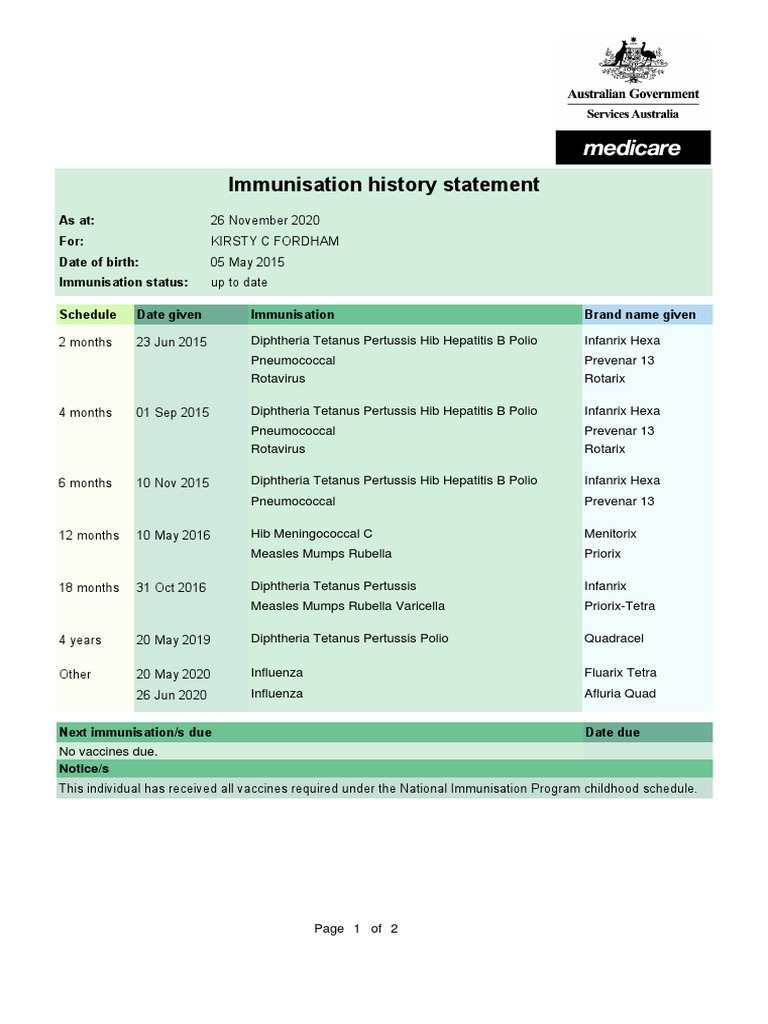 Immunisation History Statement 3 | PDF | Vaccines | Biotechnology