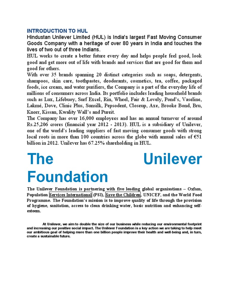 The Unilever Foundation: Introduction To Hul | PDF | Business | Economies