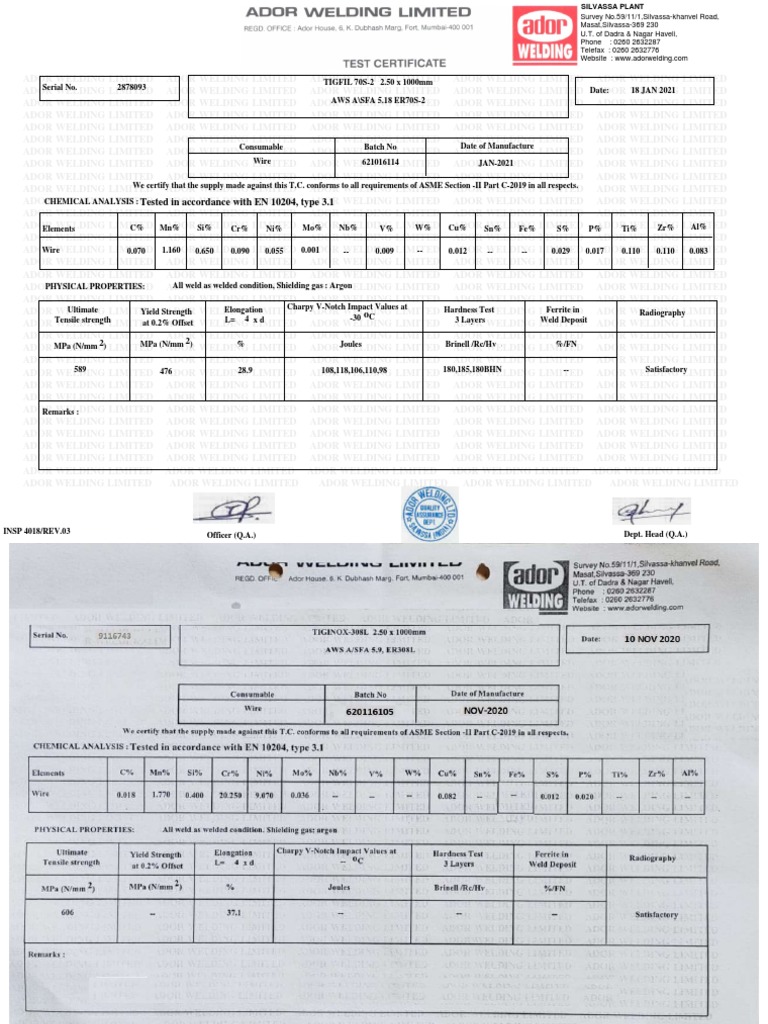 Tested in Accordance With EN 10204, Type 3.1 | PDF | Metals | Physical ...