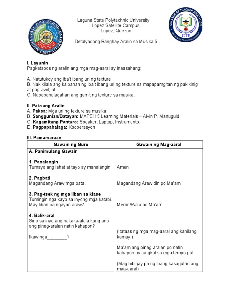 Reyes Music 5 Texture Lesson Plan | PDF