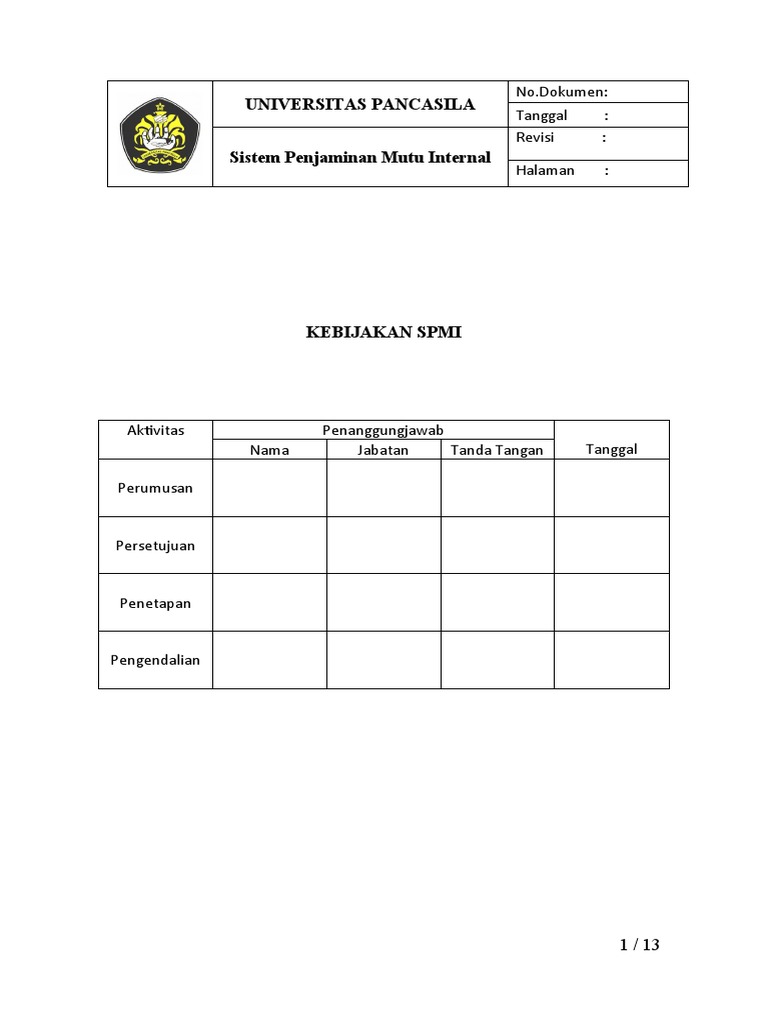 Kebijakan SPMI Universitas Pancasila | PDF