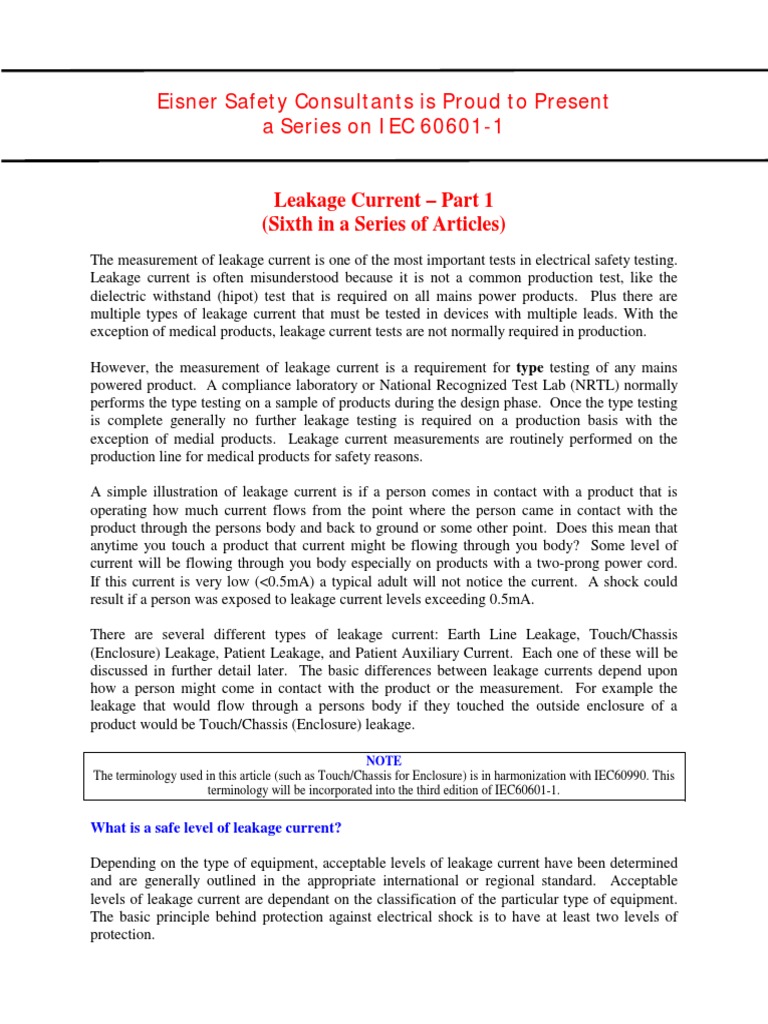 Eisner Safety Consultants Is Proud To Present A Series On IEC 60601-1 | PDF | Insulator ...