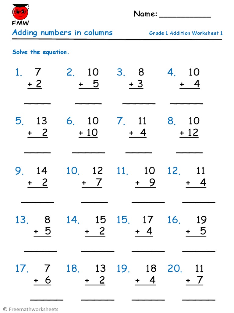 Grade 1 Addition Worksheet 1 | PDF