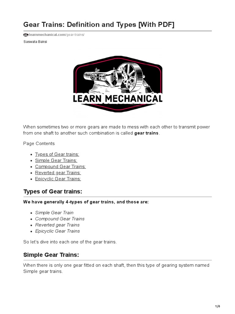 Gear Trains Definition and Types With PDF | PDF | Gear | Machines