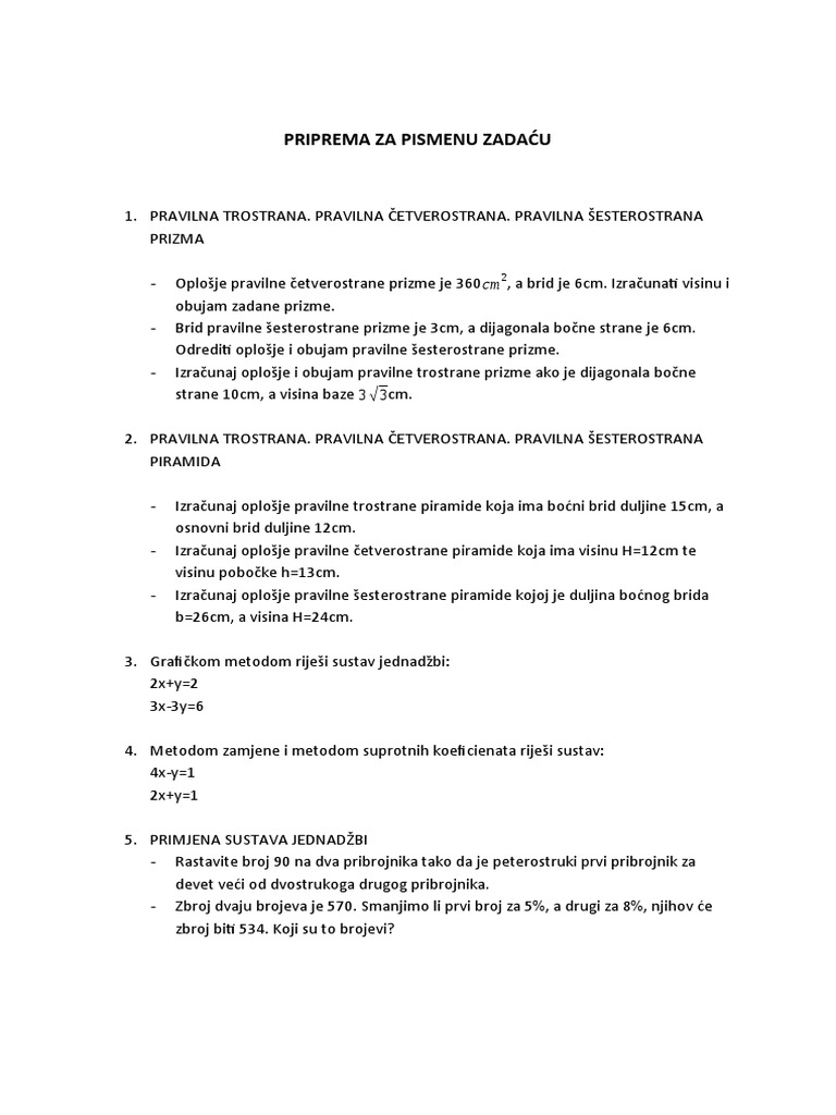PRIPREMA ZA PISMENU ZADAĆU Ix Razred | PDF