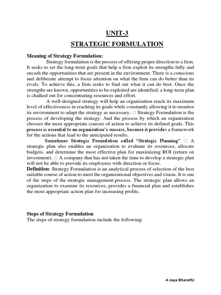 UNIT-3 Strategic Formulation: Meaning of Strategy Formulation | PDF ...