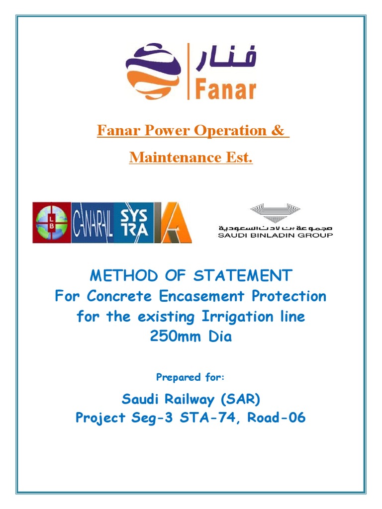 Method of Statement Concrete Encasement of Irrigation Line SAR | PDF ...