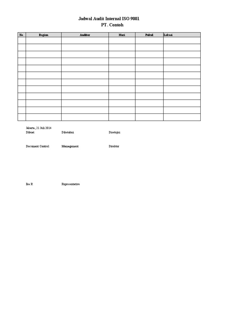 Jadwal Audit ISO 9001 | PDF