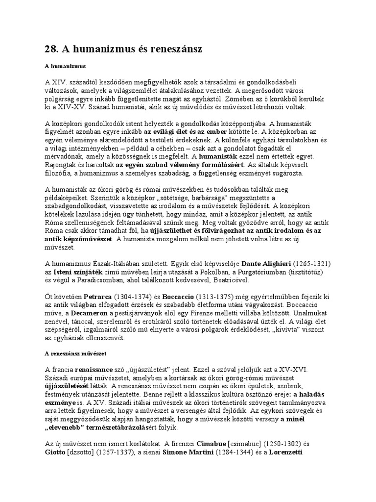 A Humanizmus És Reneszánsz | PDF