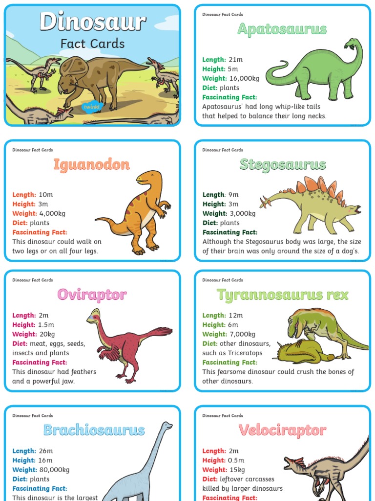Dinosaur Fact Cards | PDF | Dinosaurs | Paleontology