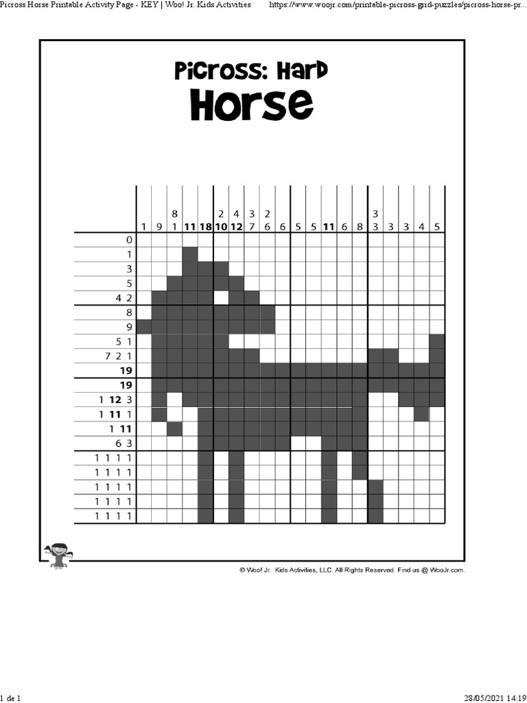 014 - Picross Horse Printable Activity Page - KEY - Woo! JR | PDF