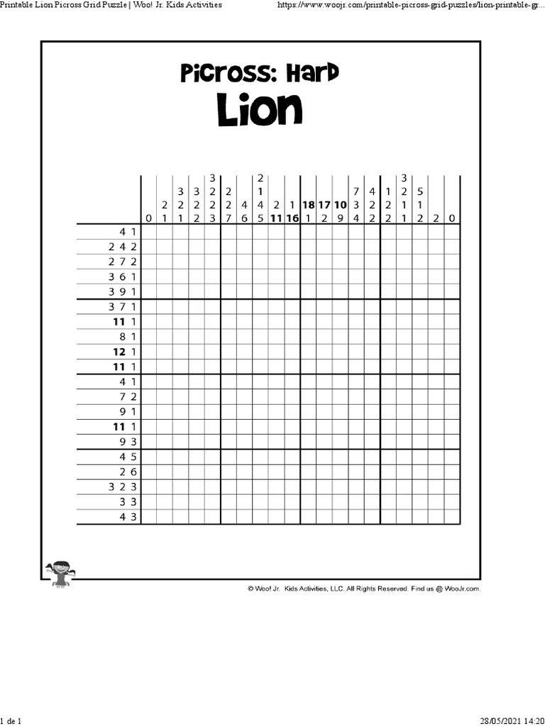 015 - Printable Lion Picross Grid Puzzle - Woo! JR | PDF