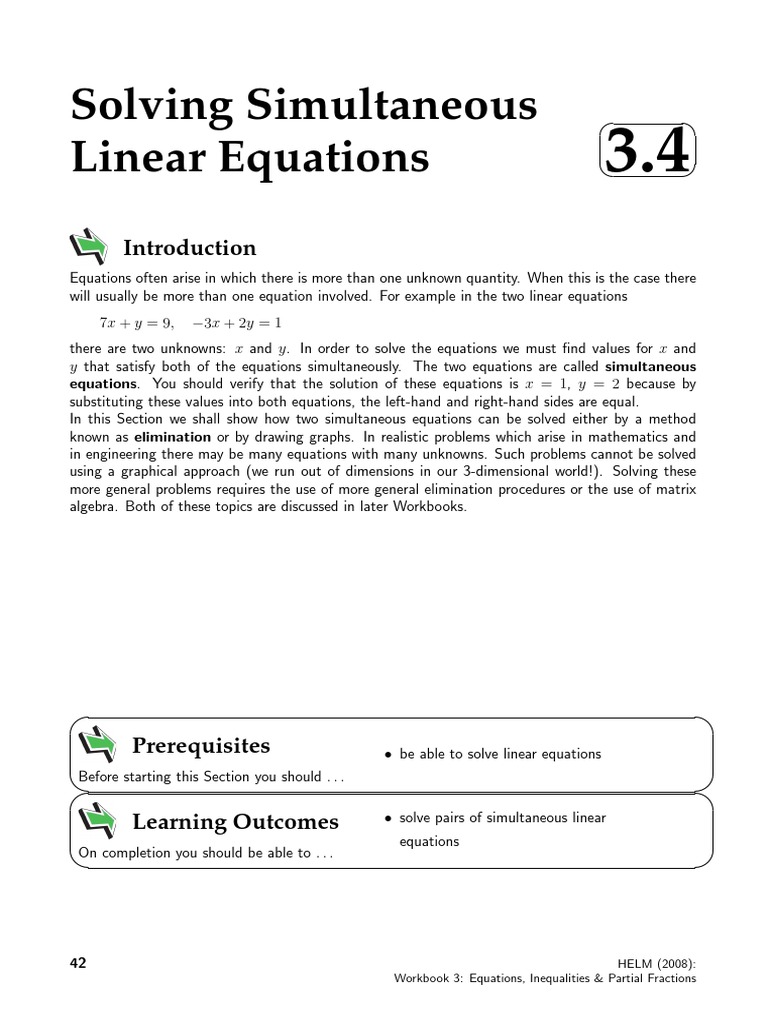 Solving Simultaneous Linear Equations: HELM (2008) : Workbook 3 ...