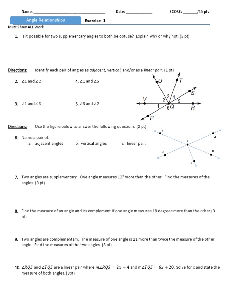 Angle Relationships Practice Worksheet | PDF | Teaching Methods & Materials