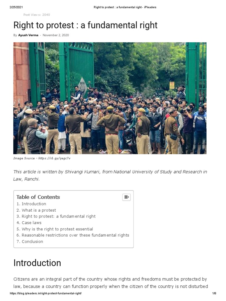 Right To Protest - A Fundamental Right - Ipleaders | Download Free PDF ...