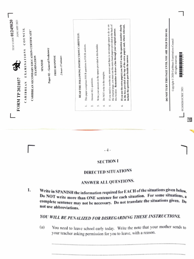 Csec Spanish Jan 2021 Paper 2 | PDF