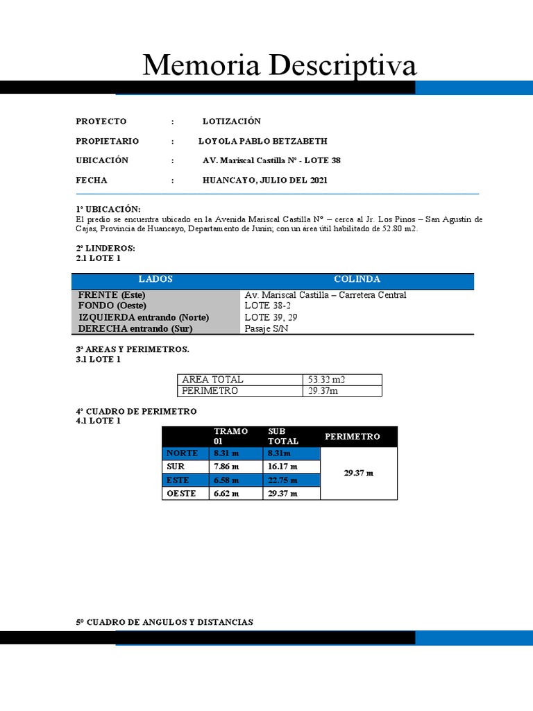 Memoria Descriptiva - Lote 1 | PDF
