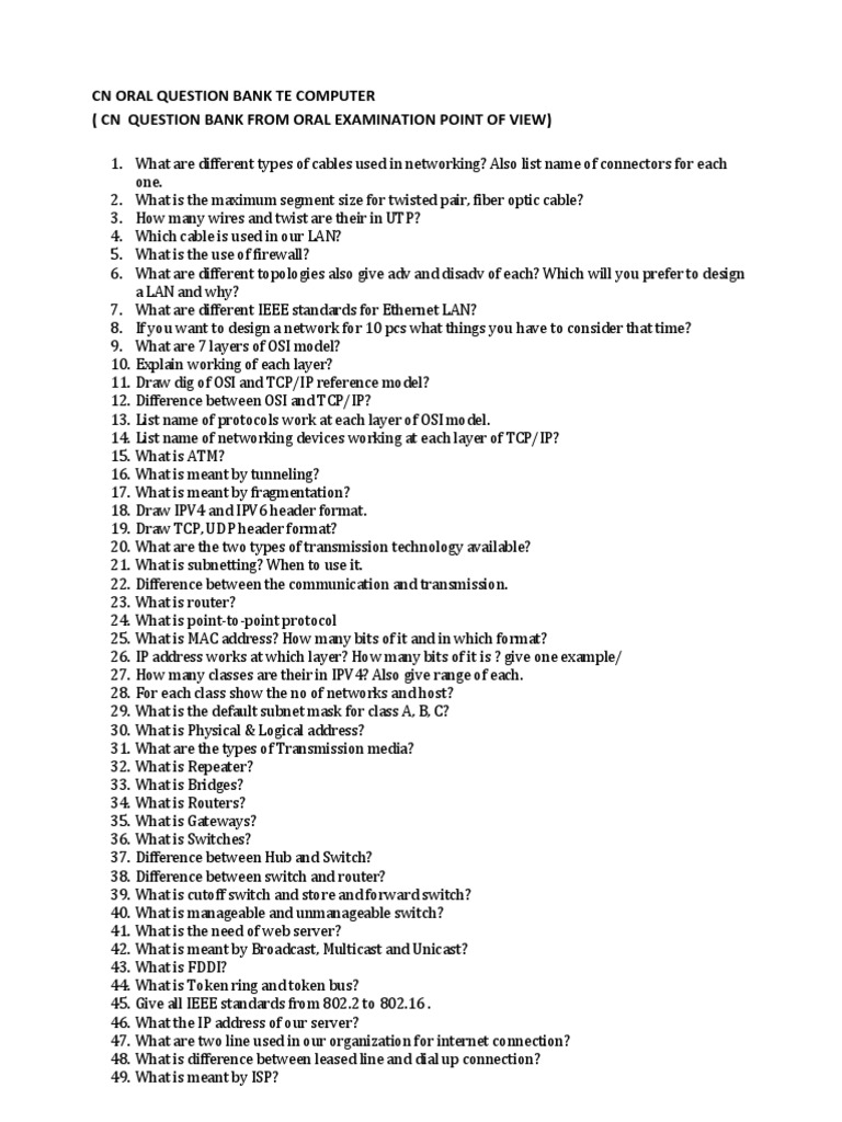 CN Oral Question Bank Te Computer (CN Question Bank From Oral ...