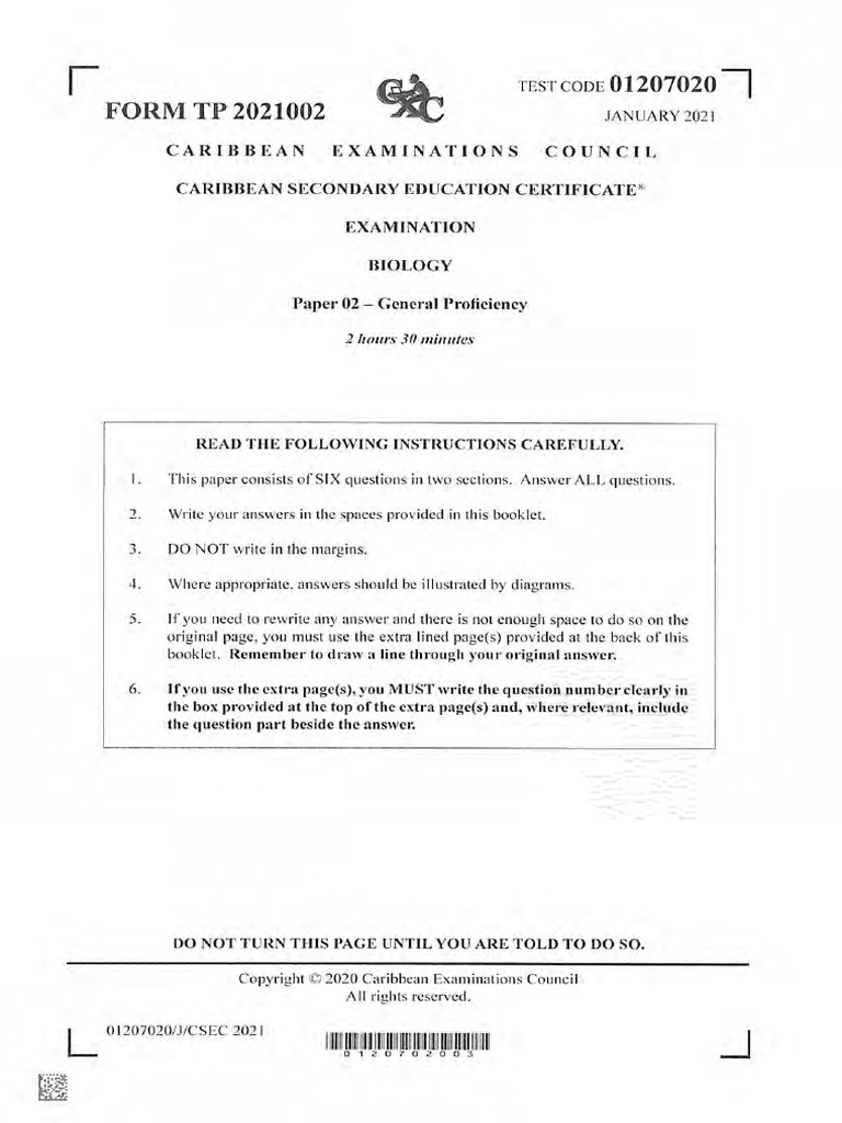Csec Biology January 2021 p2 PDF Free | PDF