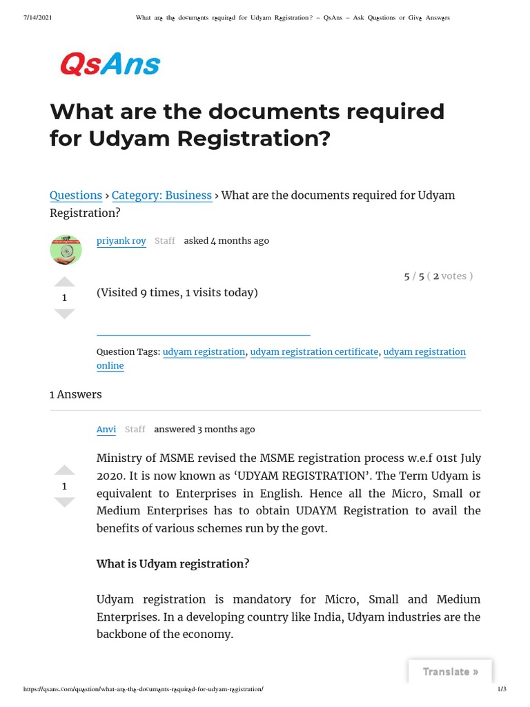 What Are The Documents Required For Udyam Registration - QsAns - Ask ...